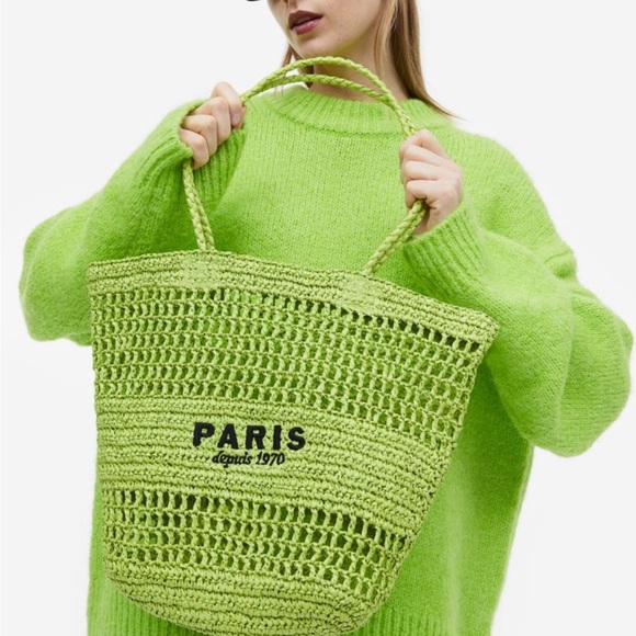 H&M | Bags | Hm Paris Raffia Tote Bag | Poshmark